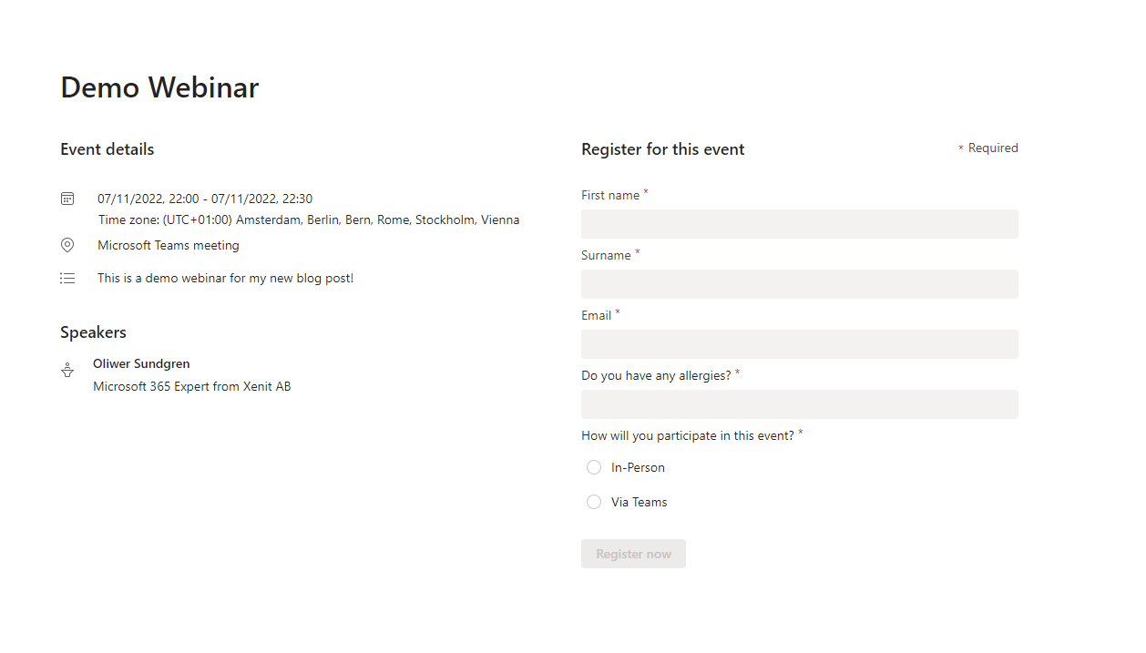 Setup registration for Teams webinars - Xenit